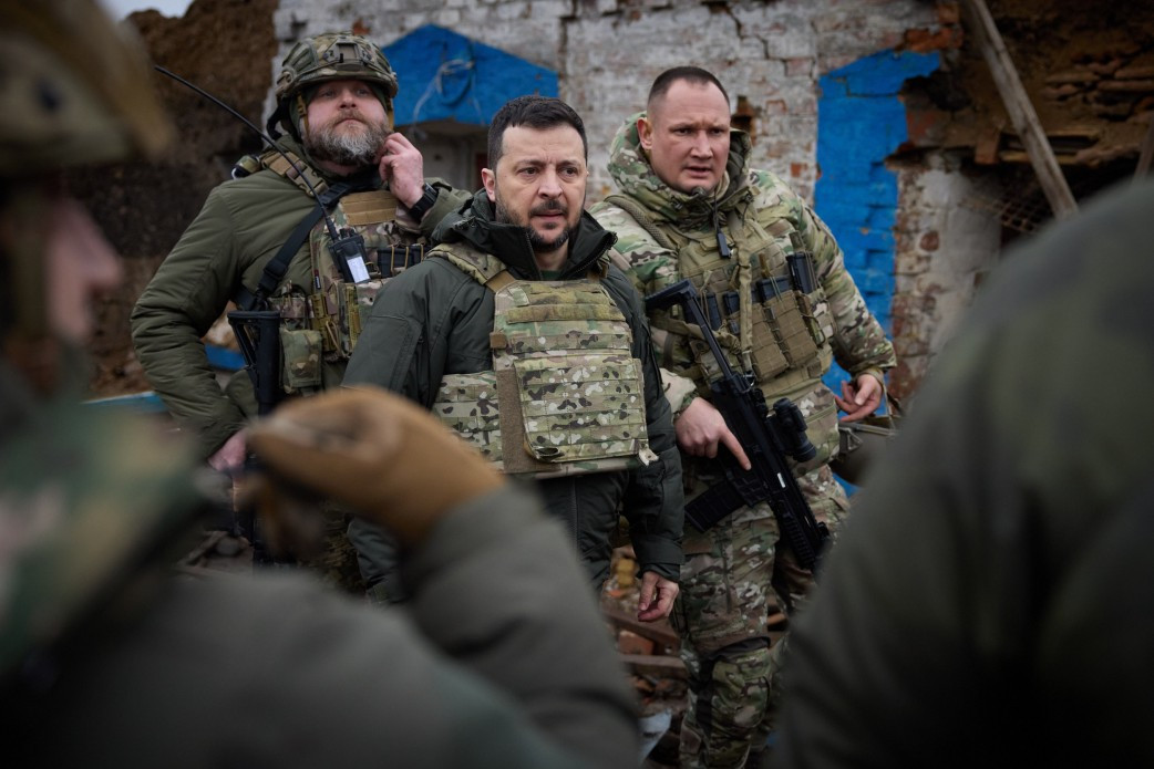 President Zelenskyy of Ukraine visits Robotyne front line