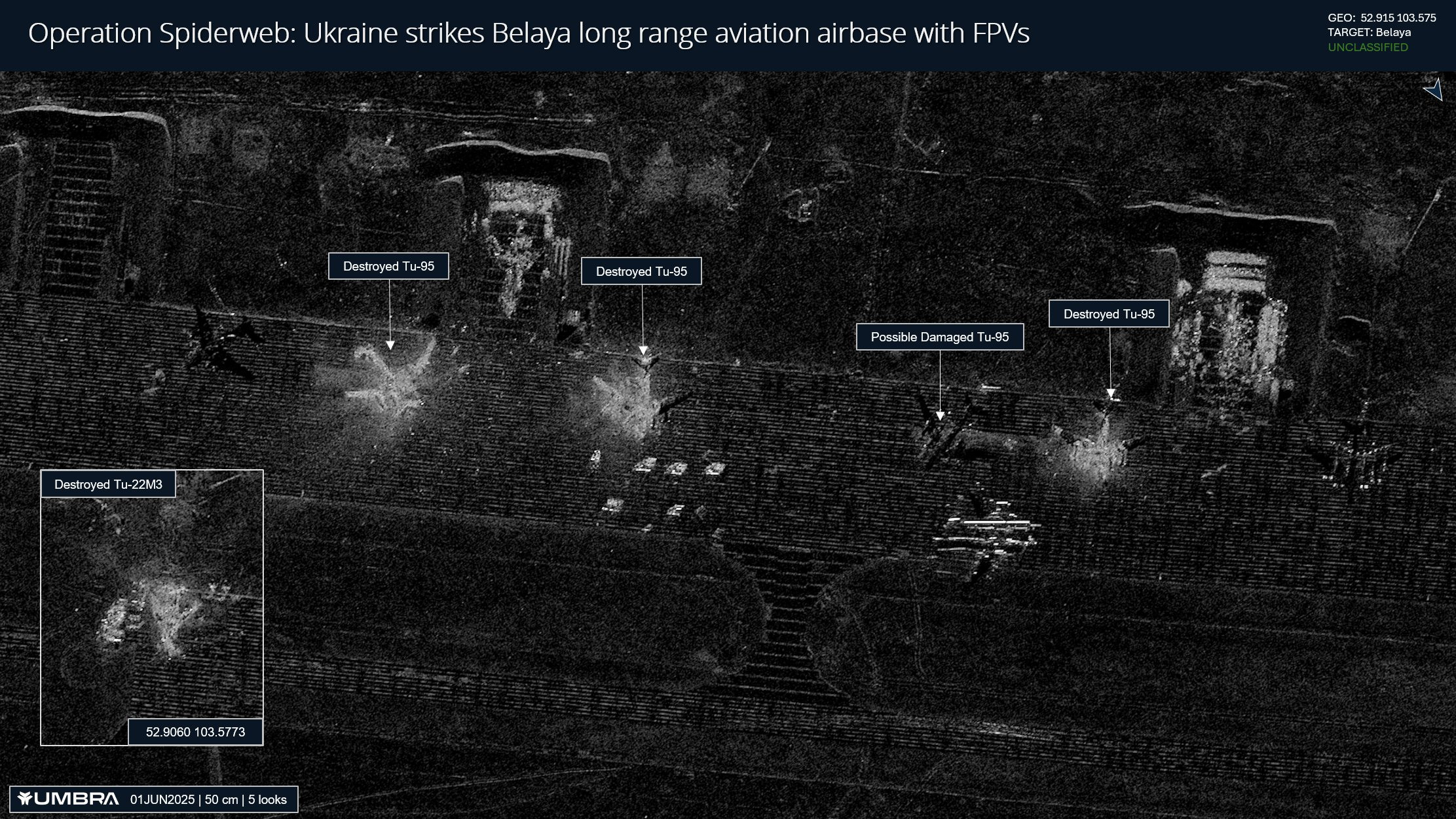 Operation Spider’s Web: Satellite images show damage at Belaya airfield