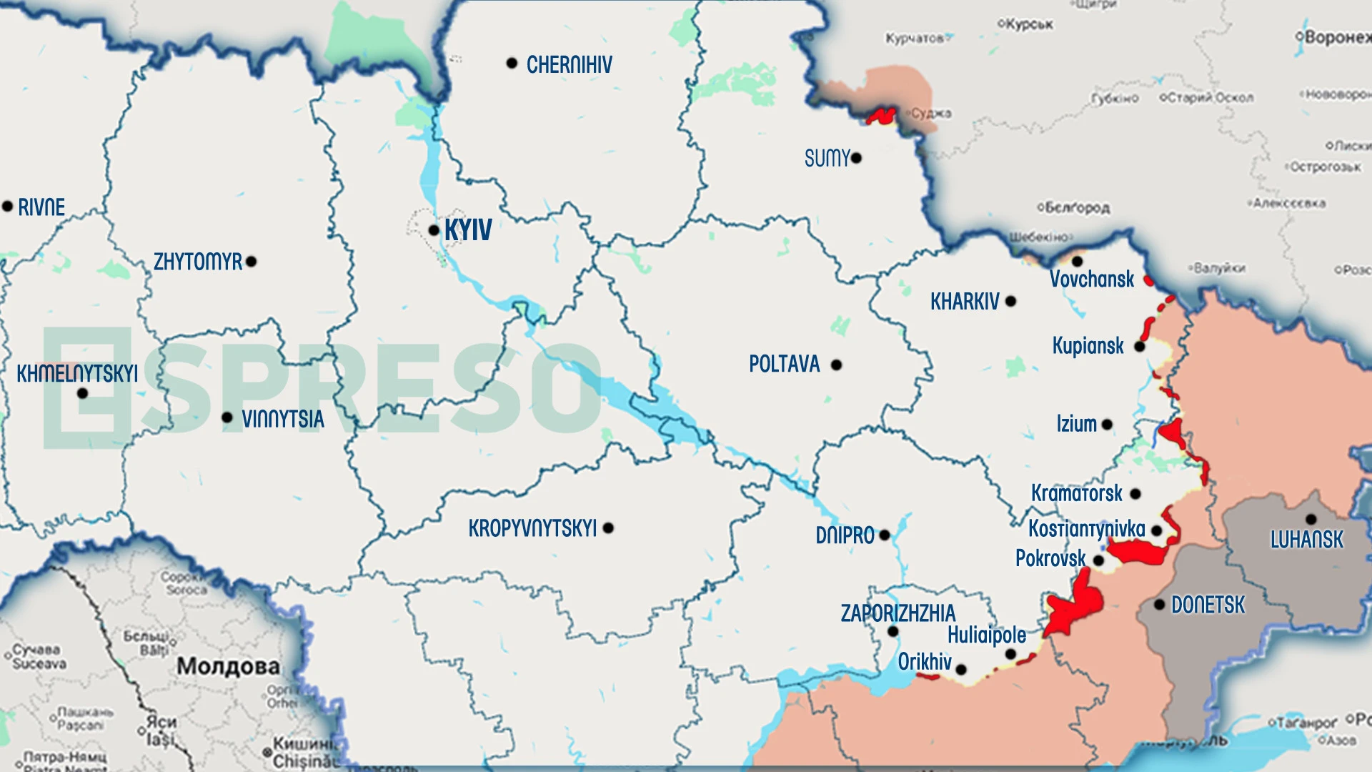 War live map in Ukraine for 22 August front map Russia - Ukraine war